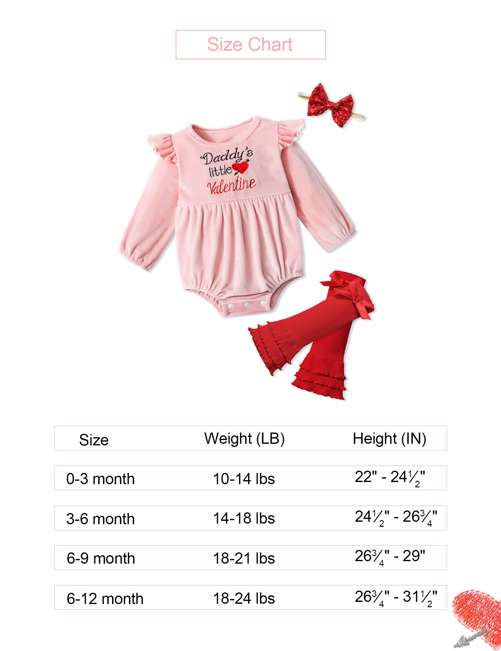 Valentine Baby Girl Outfit 12-18 Months Daddys Valentine Baby Girl Outfit Long Sleeve Soft Romper Bodysuit Clothes Red Leg Warmers 3pcs Valentine Outfit Baby Girl