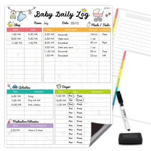 newborn baby or toddler log tracker whiteboard - reusable daily planner chart to log feeding food, sleep&naps, diaper change and daily activities - for new parents,nanny, babysitter