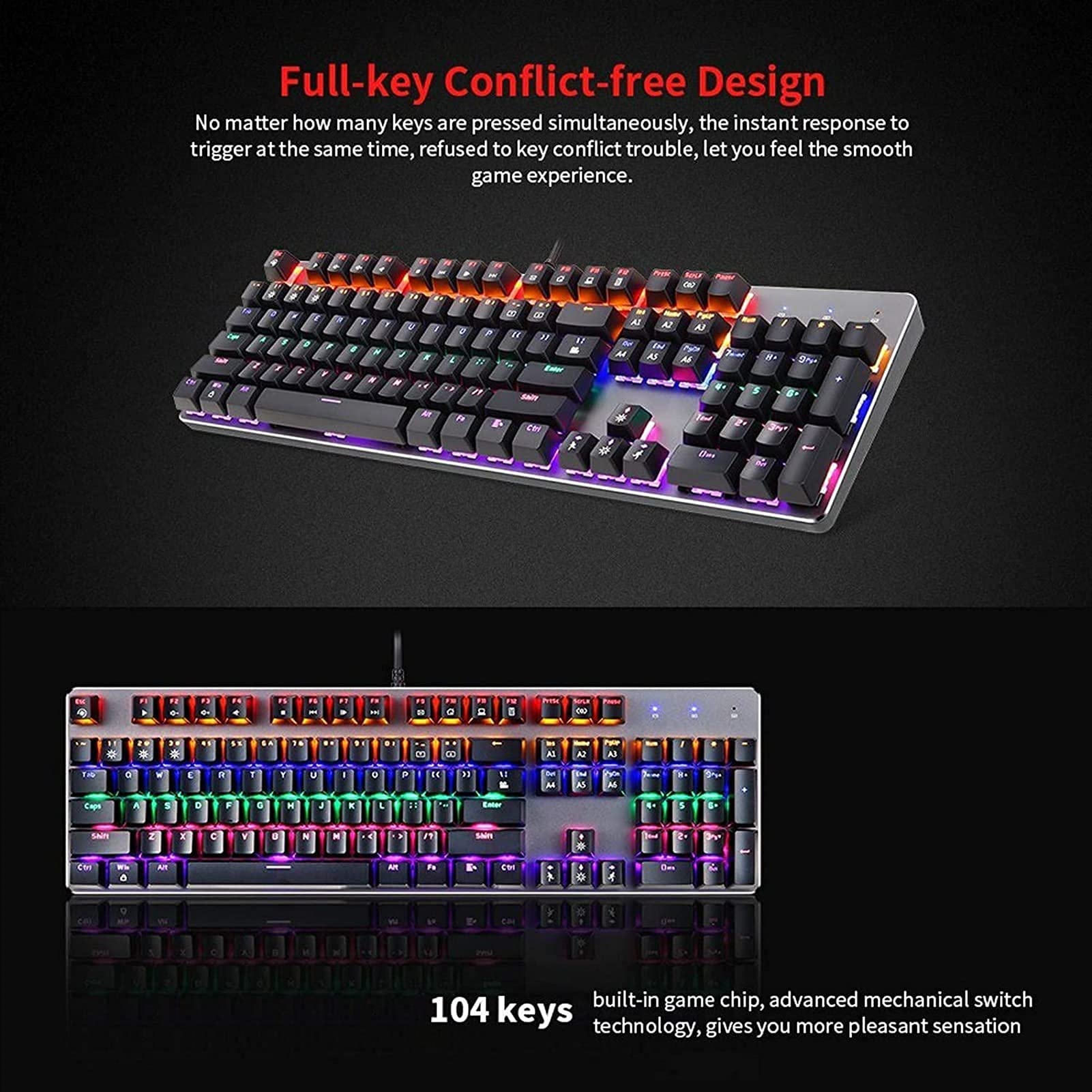 XYLXJ RGB Compact Gaming Keyboard, USB Wired 104 Keys Gaming Keyboard LED Backlit Gaming Keyboard for Laptop PC Computer Game and Work