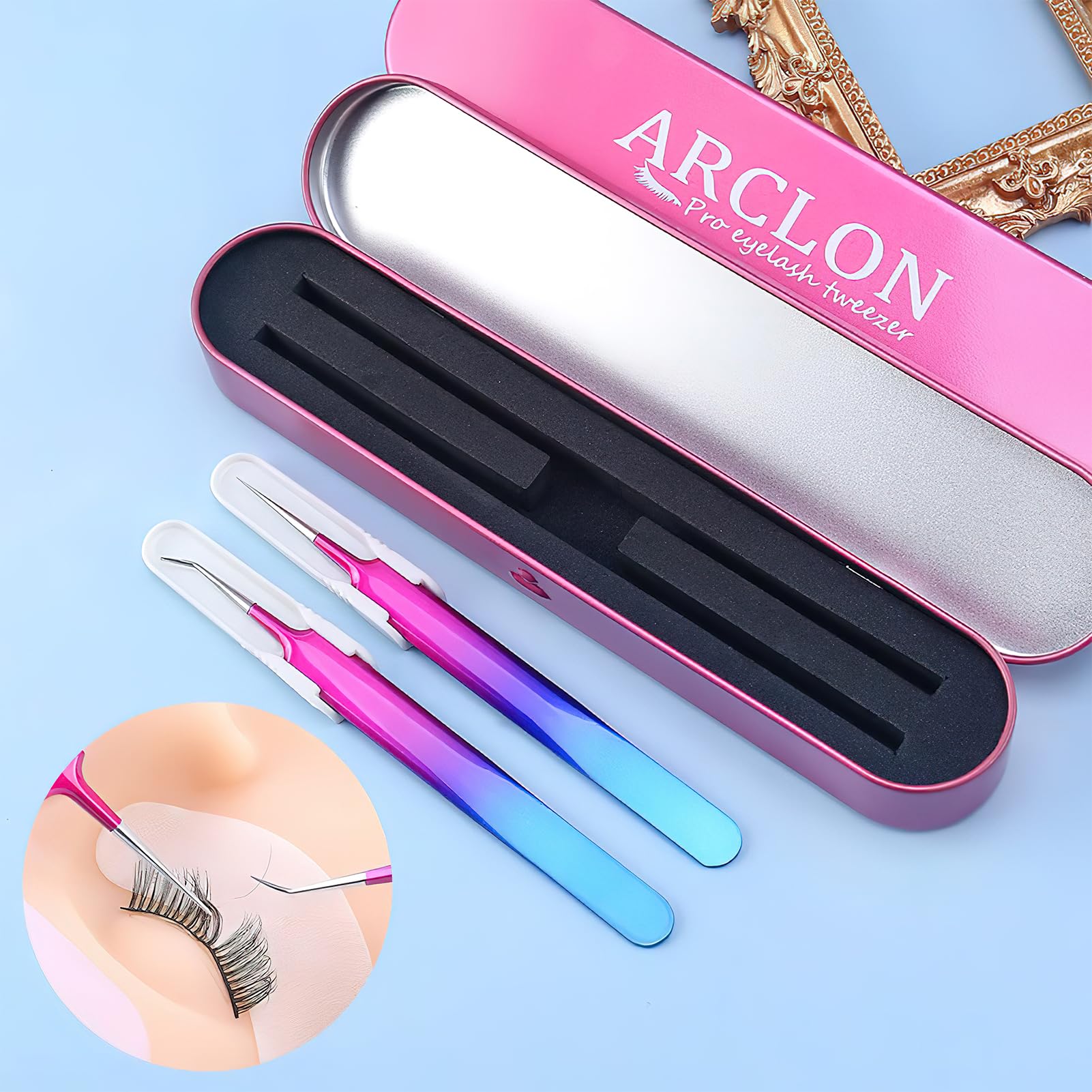 Arclon Isolation Lash Tweezers for Volume Eyelash Extension,Professional Precision Stainless Steel Las Purple 6.89inx1.5inx0.79in