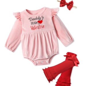 Valentine Baby Girl Outfit 12-18 Months Daddys Valentine Baby Girl Outfit Long Sleeve Soft Romper Bodysuit Clothes Red Leg Warmers 3pcs Valentine Outfit Baby Girl