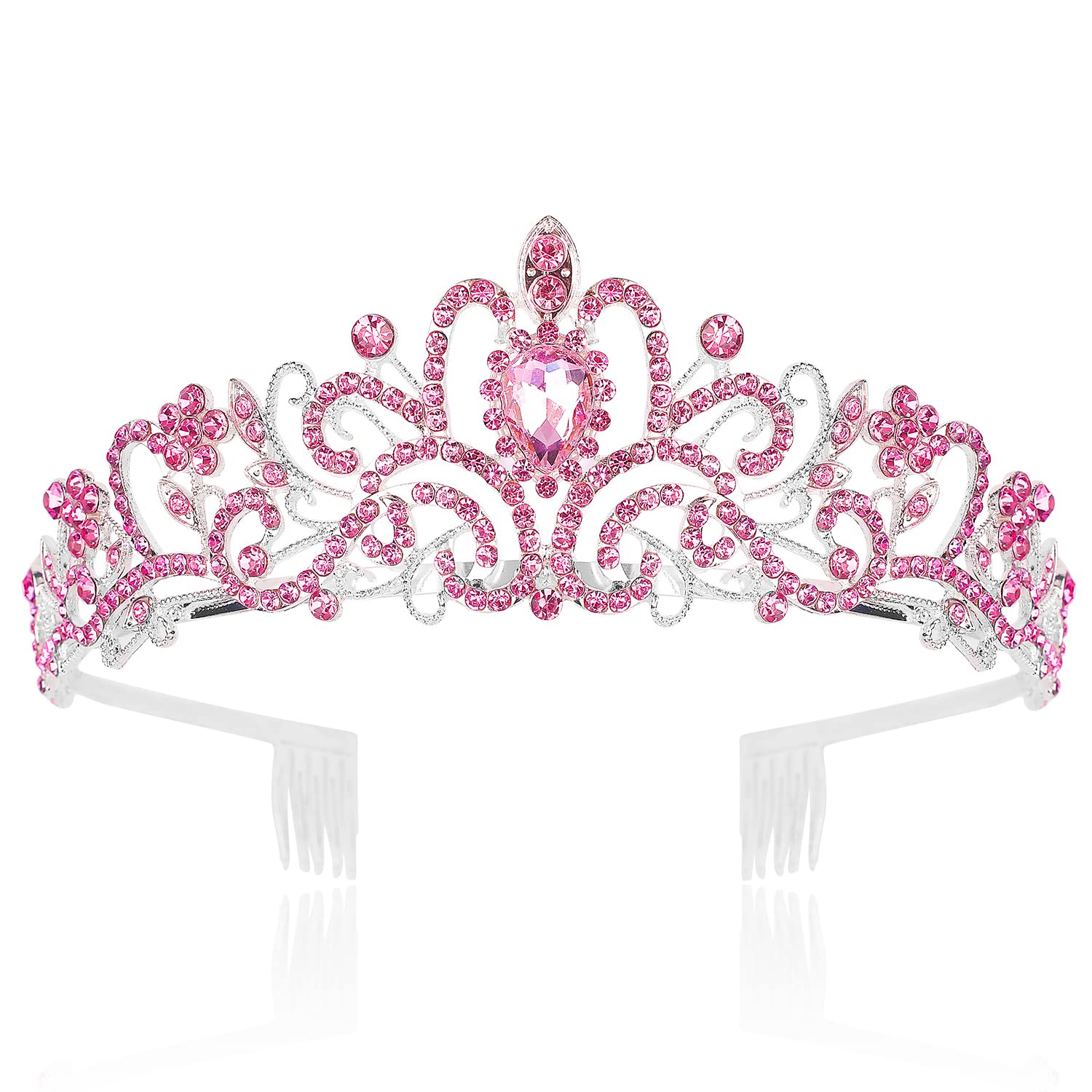 Chanaco Pink Tiara Crown - Girls' Princess Birthday Crown, Women's Crystal Wedding/Halloween Headpiece