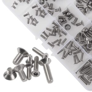 Rrina 150Pcs 304 Stainless Steel Flat Head Torx Security Machine Screws Tamper Resistant Screw Assortment Set, M3 M4 M5 with 3 Wrench(T10 T20 T25)