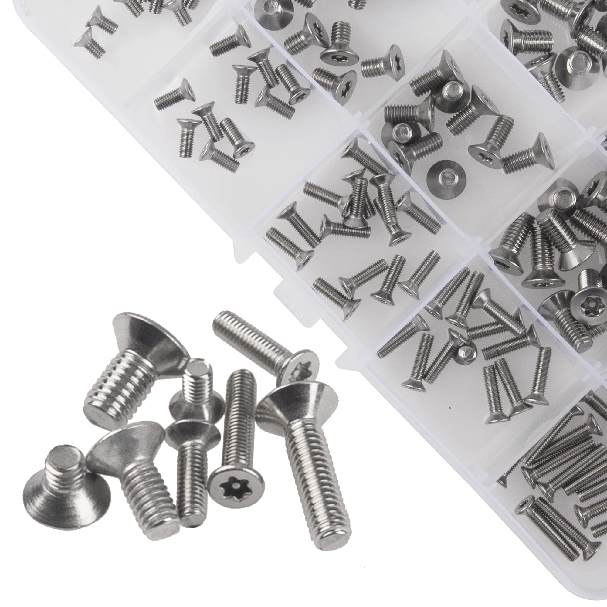 Rrina 150Pcs 304 Stainless Steel Flat Head Torx Security Machine Screws Tamper Resistant Screw Assortment Set, M3 M4 M5 with 3 Wrench(T10 T20 T25)