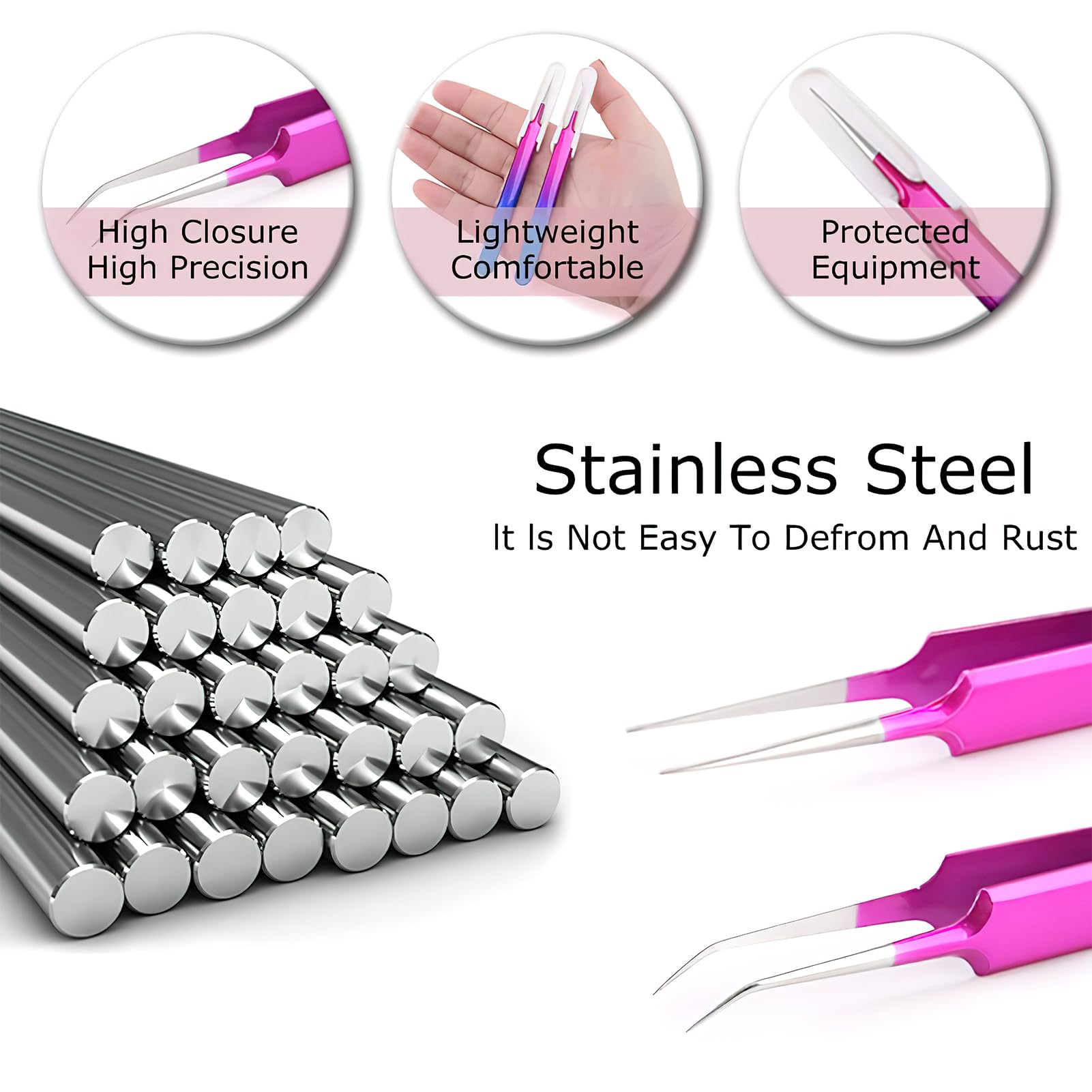 Arclon Isolation Lash Tweezers for Volume Eyelash Extension,Professional Precision Stainless Steel Las Purple 6.89inx1.5inx0.79in