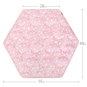 Hexagon Mat Princess Tent Rug, Plush Soft Playpen Mat Fitted for Monobeach Princess Castle, Non Slip Pink Star Nursery Rug for Baby Girl Room Decor, 55" L x 47" W