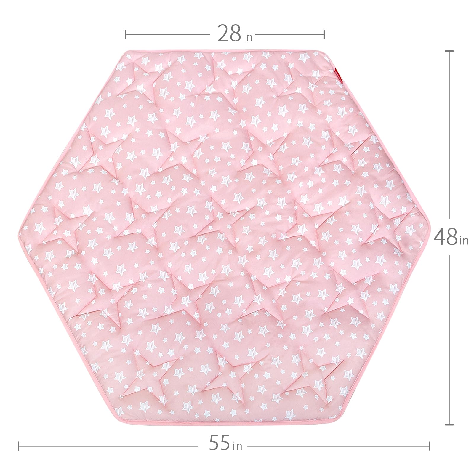 Hexagon Mat Princess Tent Rug, Plush Soft Playpen Mat Fitted for Monobeach Princess Castle, Non Slip Pink Star Nursery Rug for Baby Girl Room Decor, 55" L x 47" W