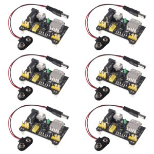 aitiao 6pcs mb102 3.3v/5v breadboard power supply module with 6pcs 9v battery clip buckle t-type power cable male 2.1mm dc jack plug