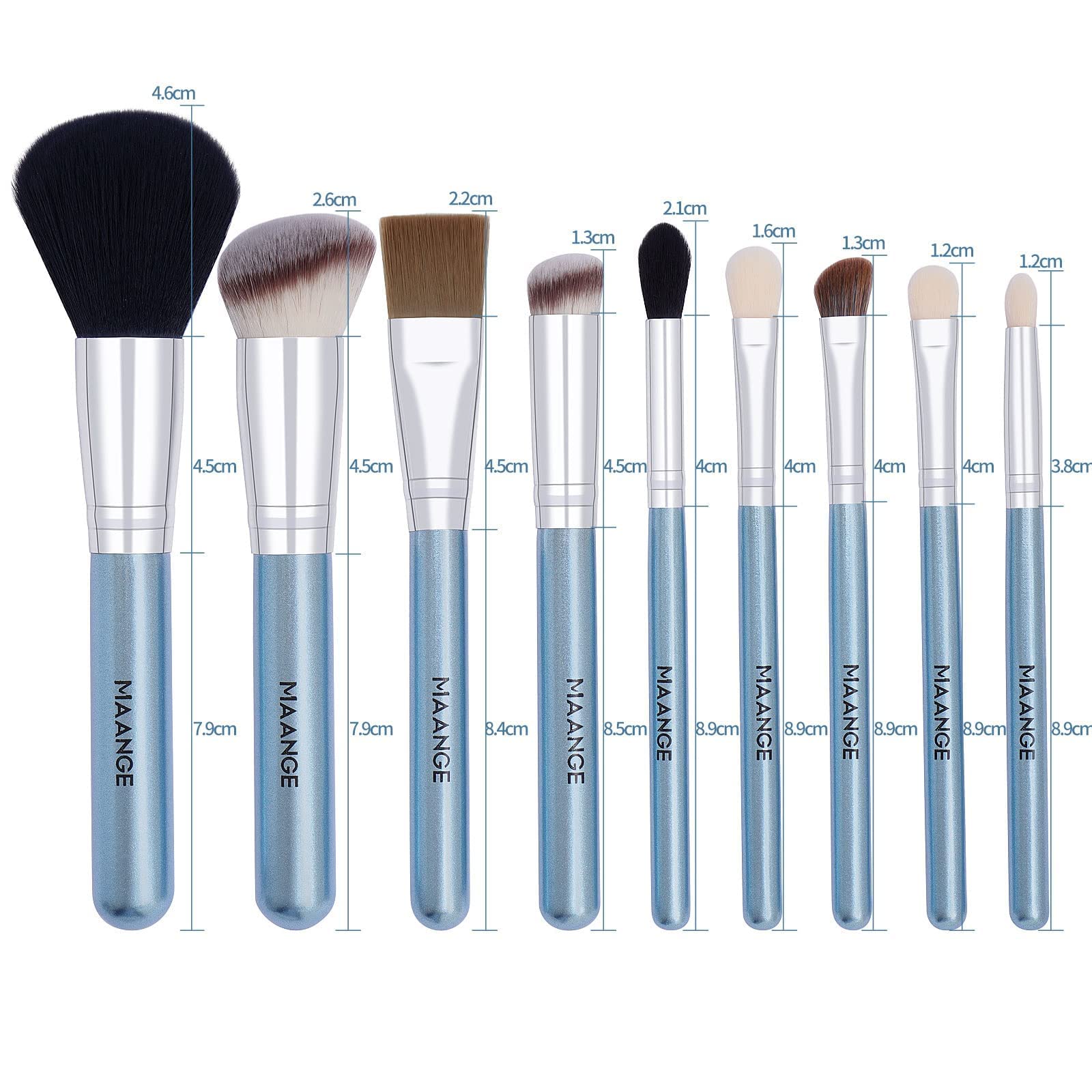 Makeup Brushes MAANGE 11 Pcs Premium Synthetic Travel Make up Brushes Set Eye Brushes Concealer Foundation Brushes for Liquid Powder Shadow with Makeup Sponge and Brush Cleaner (Blue)