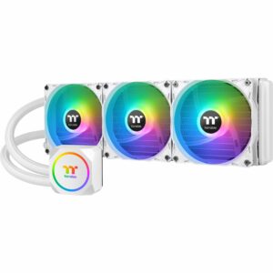 thermaltake th360 argb motherboard sync snow edition intel lga1700 ready/am5/amd all-in-one liquid cooling system 360mm high efficiency radiator cpu cooler cl-w302-pl12sw-b, white