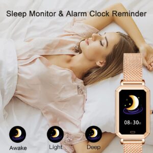 Smart Watch for Women, Waterproof Ladies Fitness Traker Blood Pressure Heart Rate Blood Oxygen Sleep Monitor Message Notification Sport Pedometer, Smartwatch Girls Bracelet for iOS Android(Gold Rose)