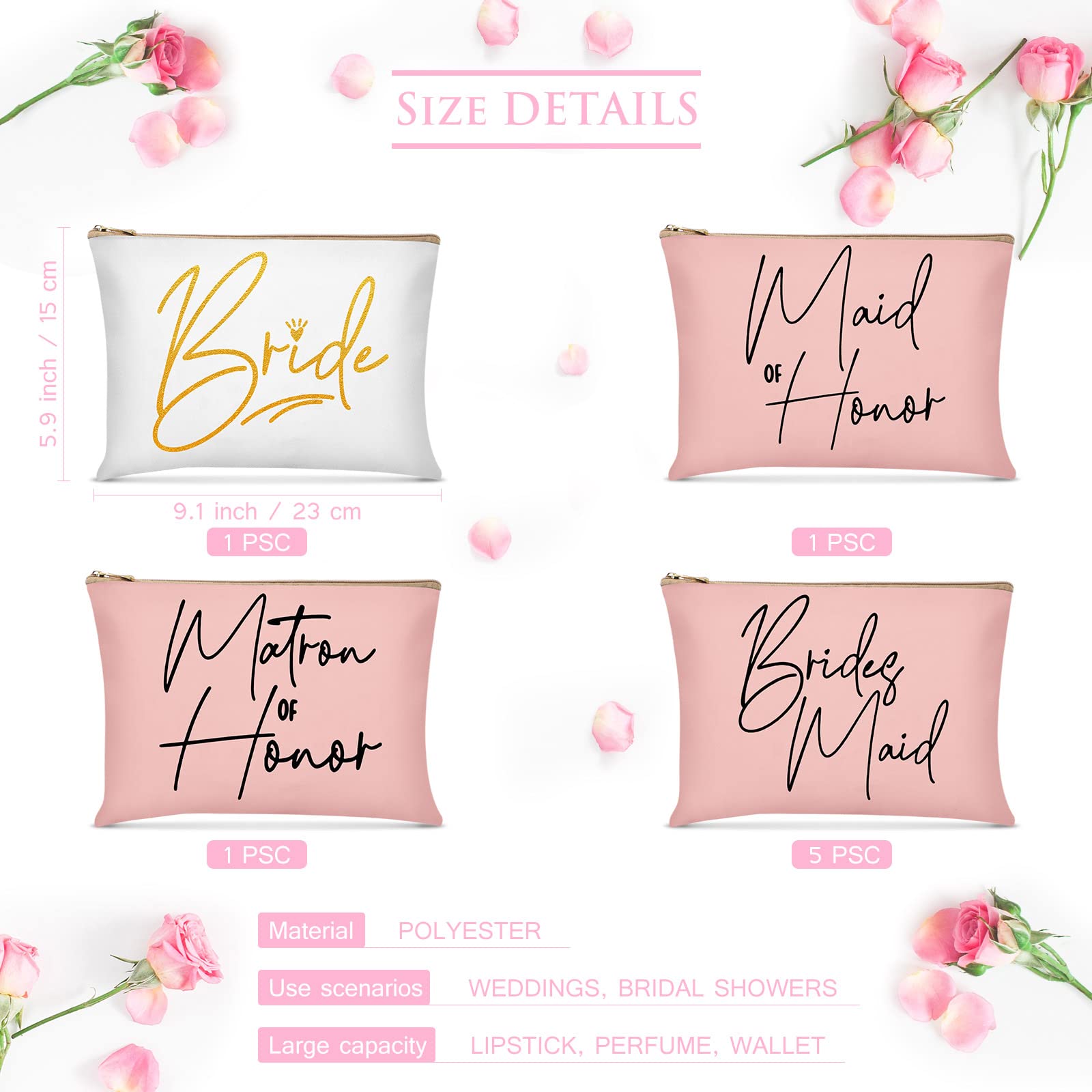 8 Pcs Bridesmaids Makeup Bag Bridesmaid Gifts Bag Wedding Bridal Makeup Bag Matron of Honor Bag Bridesmaid Cosmetic Bag for Women Brides Bridesmaids Wedding Party(Lovely Pattern)