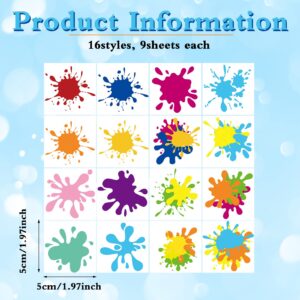 144 Pieces Artist Party Paint Splash Tattoos Artist Paint Temporary Tattoos for Art Paint Party Favors Creative Birthday Party Decoration Supplies Apparel Accessories