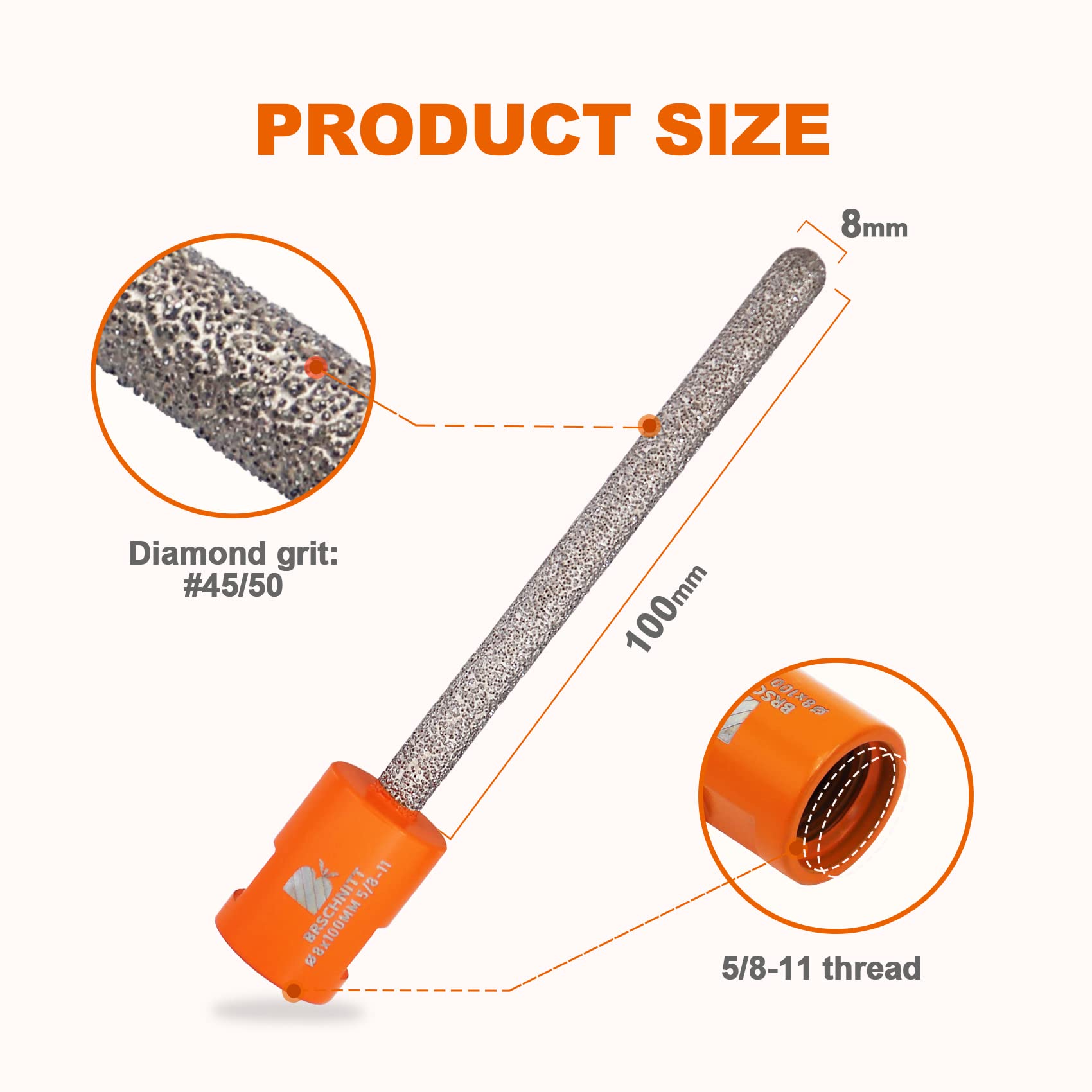 Diamond Mortar Raking Bit,BRSCHNITT 5/16 Inch x 4 Inch Diamond Mortar Router with 5/8-11 Thread for Mortar Raking Tuck Pointing Granite Marble Concrete Masonry Stone Removals (8x100mm)