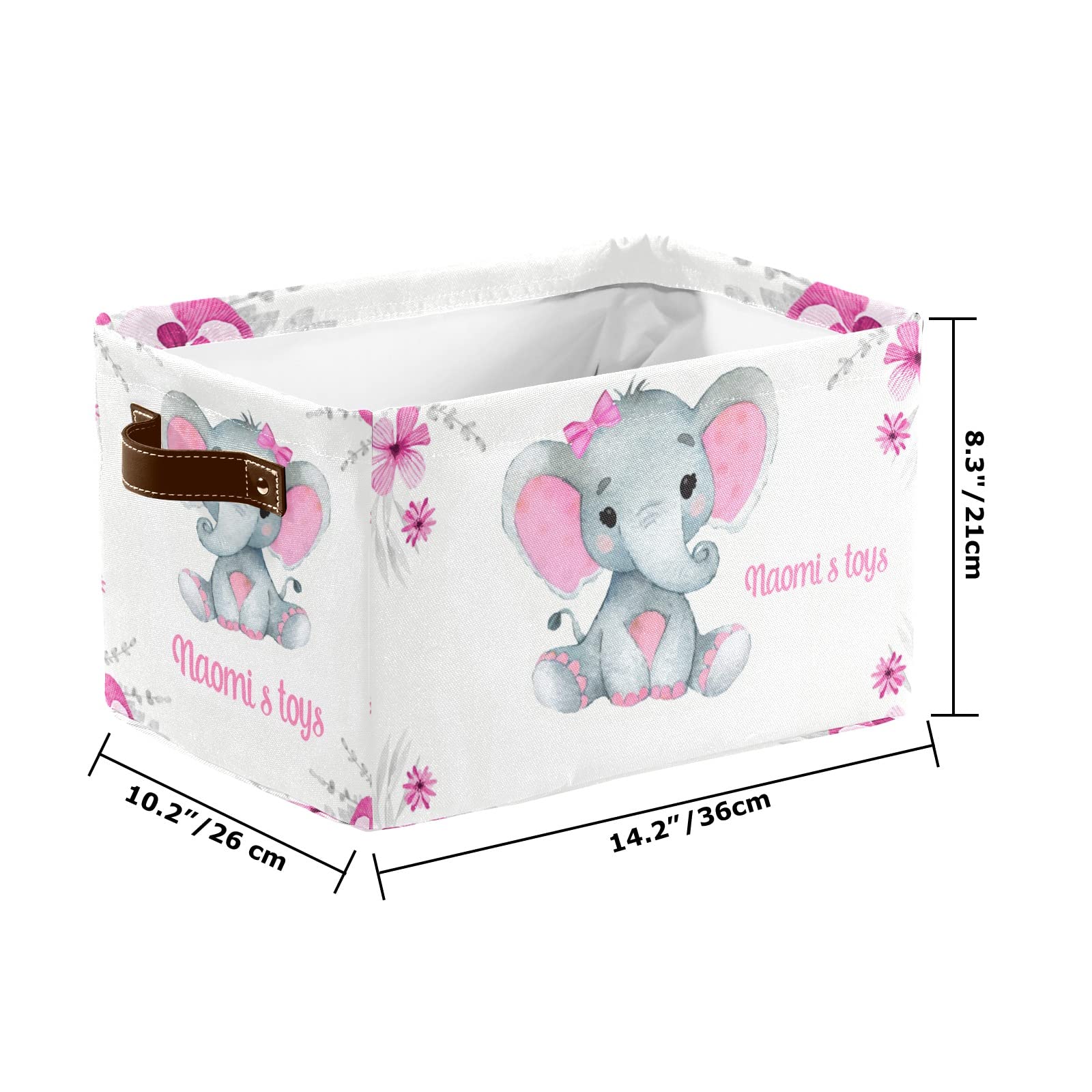 Joyestore Pink Elephant Personalized Storage Bins ,Baskets Cubes Organizer with Handle for Shelves Closet Nursery Toy 1 Pack