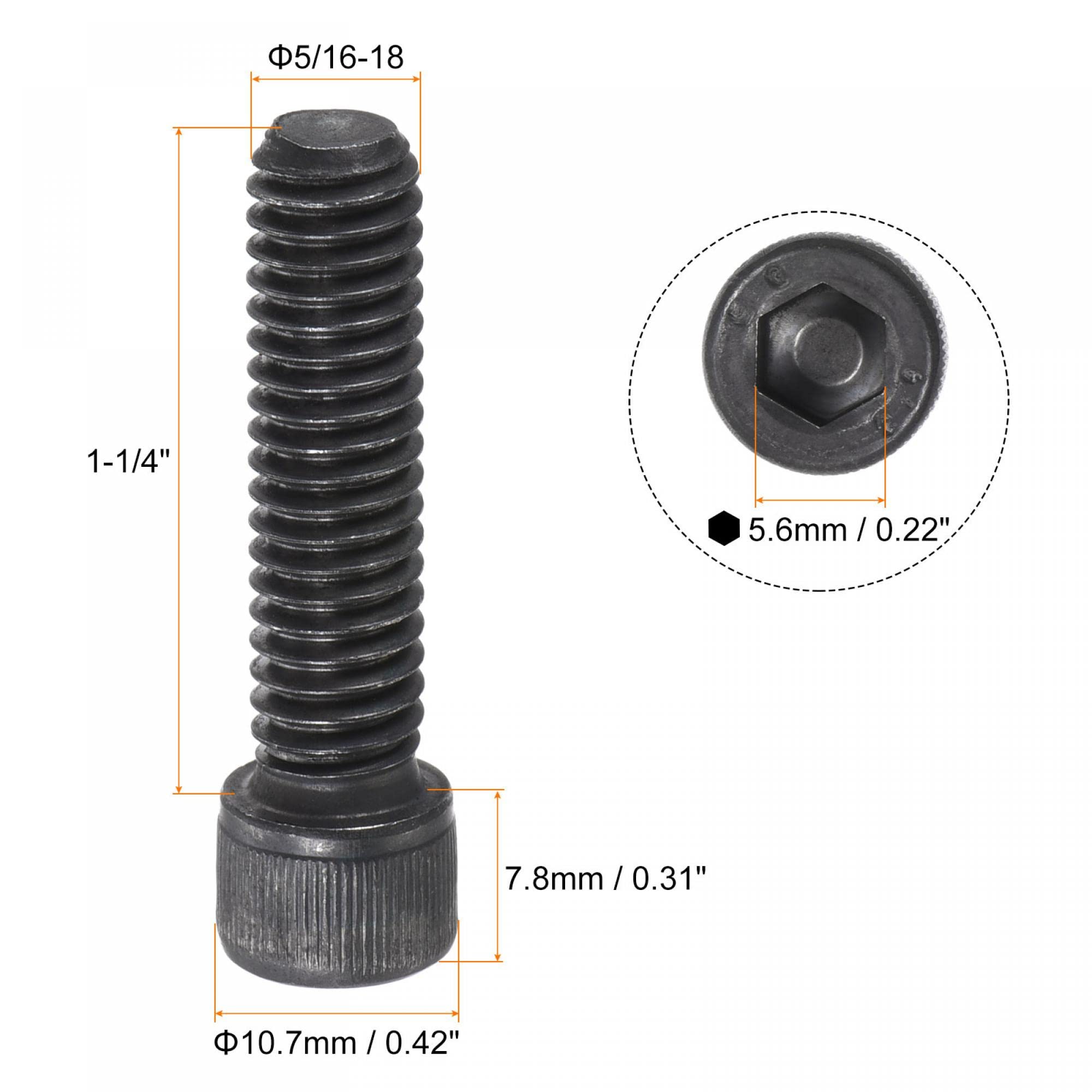 uxcell 5/16-18x1-1/4" Hex Socket Head Cap Screw Bolts 12.9 Grade Alloy Steel 20pcs