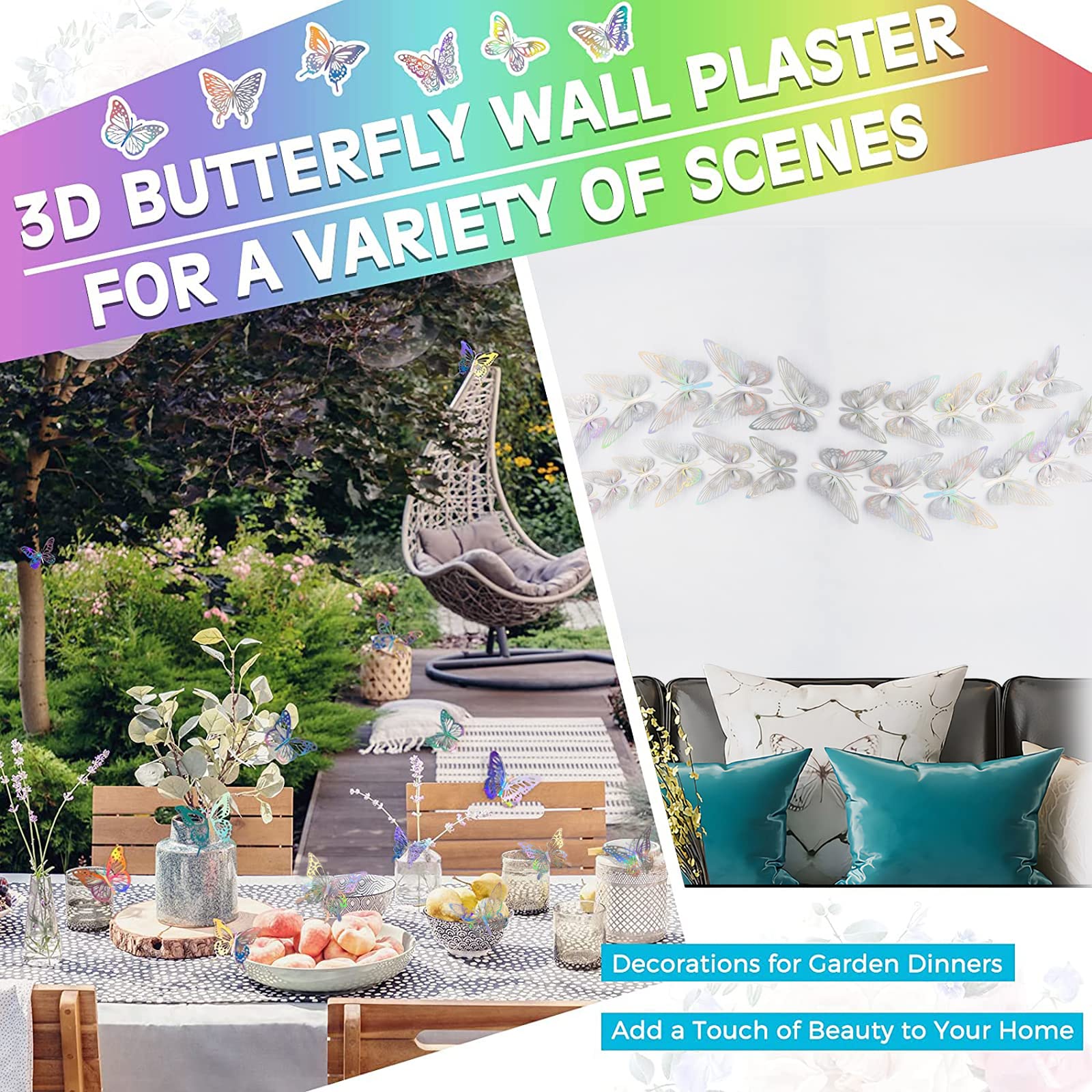 Menoeceus 3D Butterfly Wall Stickers 72 Pcs Silver Room Decor Removable Metallic Wall Sticker Room Mural Decals Decoration for Kids Bedroom Nursery Classroom Party Wedding Decor DIY Gift