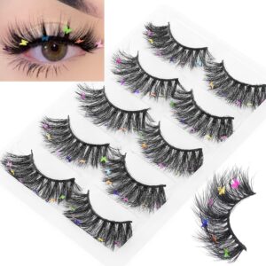 gootrades butterfly lashes rainbow flutter splashes false eyelashes,20mm handmade 3d faux mink hair wispy fluffy lash for daily halloween cosplay costume eyelashes (5 pairs)