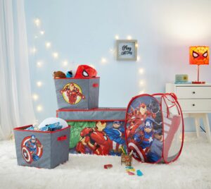 marvel spiderman 4 piece storage solution set with pop up hamper, collapsible storage trunk and 2 nestable storage bins