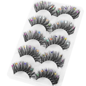 gootrades Butterfly Lashes Rainbow Flutter Splashes False Eyelashes,20mm Handmade 3D Faux Mink Hair Wispy Fluffy Lash for Daily Halloween Cosplay Costume Eyelashes (5 Pairs)