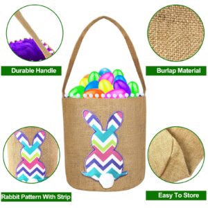 TURNMEON 3 Pack Easter Bunny Baskets Jute Burlap Buckets for Kids, Personalized Candy Easter Eggs Hunt Basket Tote with Rabbit Fluffy Tail Gifts Bags for Boys Girls Easter Party Favors Decorations Toy