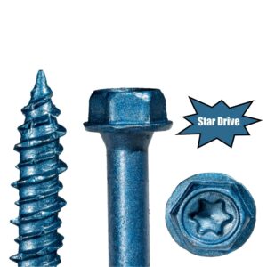 TorqueMaster Star Drive Hex Washer Head Masonry Screws, 100 Pieces with Drill Bit - 5/16" x 4" Concrete Masonry Screws, Rust Resistant High Strength Hex Head Screws and Drill Bit