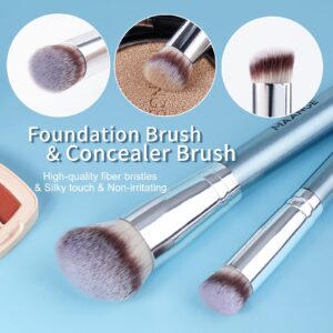 Makeup Brushes MAANGE 11 Pcs Premium Synthetic Travel Make up Brushes Set Eye Brushes Concealer Foundation Brushes for Liquid Powder Shadow with Makeup Sponge and Brush Cleaner (Blue)