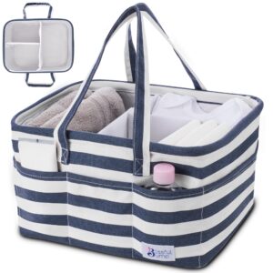 baby diaper caddy organizer, baby caddy for newborn.-extra large diaper caddy, diaper bag storage caddy, blissful bump, striped white and navy blue