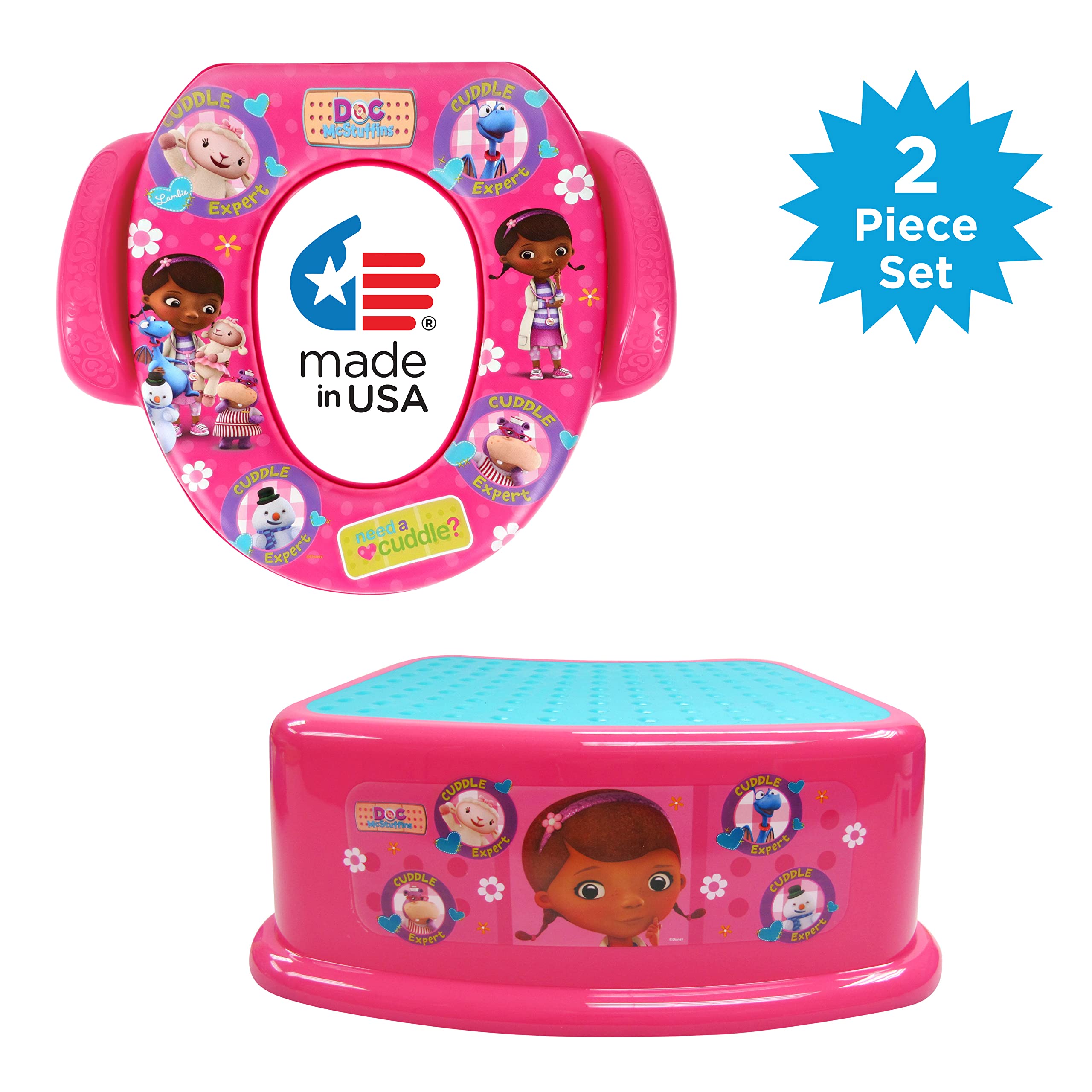 Disney's Doc McStuffins Essential Kid's Toilet Training Combo Kit - Contour Step Stool & Soft Potty Seat, Pink, 2 Piece