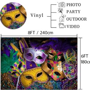 Vinyl 8X6FT Purple Green Gold Beads Masquerade Party Photography Backdrop for Carnival Fiesta Mardi Gras Dance Photo Background Supplies Children Birthday Photo Booths Props Decorations