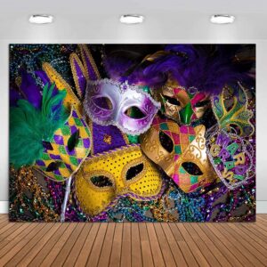 Vinyl 8X6FT Purple Green Gold Beads Masquerade Party Photography Backdrop for Carnival Fiesta Mardi Gras Dance Photo Background Supplies Children Birthday Photo Booths Props Decorations