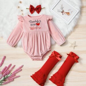 Valentine Baby Girl Outfit 12-18 Months Daddys Valentine Baby Girl Outfit Long Sleeve Soft Romper Bodysuit Clothes Red Leg Warmers 3pcs Valentine Outfit Baby Girl