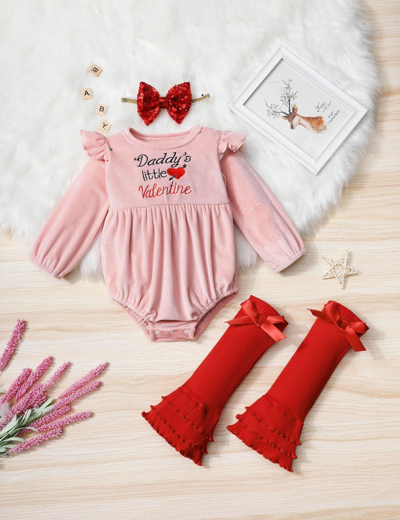 Valentine Baby Girl Outfit 12-18 Months Daddys Valentine Baby Girl Outfit Long Sleeve Soft Romper Bodysuit Clothes Red Leg Warmers 3pcs Valentine Outfit Baby Girl