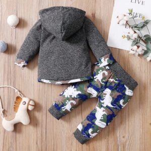 FOCICI Toddler Baby Boy Clothes Infant Spring Winter Outfits Pocket Hoodie Sweatshirt Dinosaur Pants Grey Blue 18-24 Months