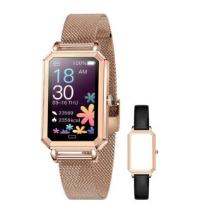 smart watch for women, waterproof ladies fitness traker blood pressure heart rate blood oxygen sleep monitor message notification sport pedometer, smartwatch girls bracelet for ios android(gold rose)