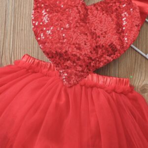 AGQT Baby Girls Christmas Outfit Heart Halter Romper Valentine's Day Birthday Tutu Dress Sequin Mother's Day Outfit Stripe Backless Dress Size 0-6 Months