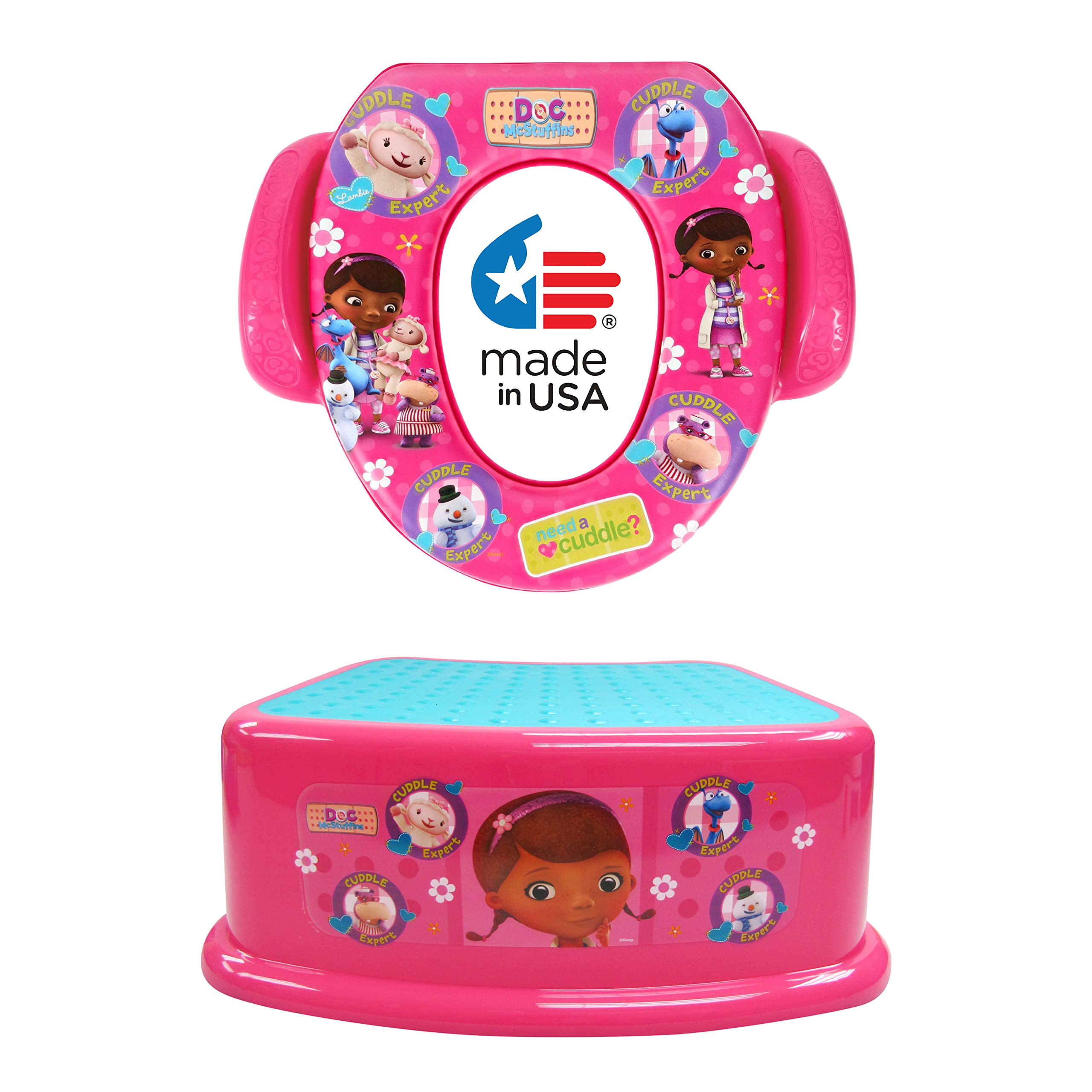 Disney's Doc McStuffins Essential Kid's Toilet Training Combo Kit - Contour Step Stool & Soft Potty Seat, Pink, 2 Piece