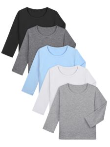 cooraby 5 pack toddler kids long sleeve t-shirt crewneck tees soft t-shirt for boys