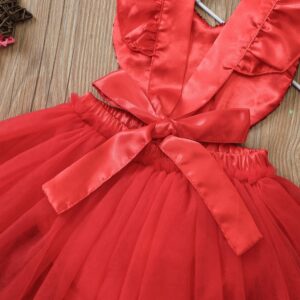 AGQT Baby Girls Christmas Outfit Heart Halter Romper Valentine's Day Birthday Tutu Dress Sequin Mother's Day Outfit Stripe Backless Dress Size 0-6 Months