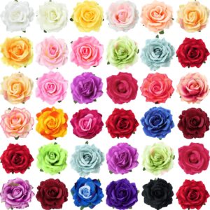 30 packs 4 inch flower hair clip rose hair accessories floral hairpin brooch hair flowers pin flower brooch for bridal headpiece accessories wedding(multicolor)