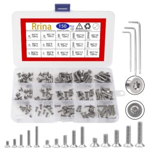 rrina 150pcs 304 stainless steel flat head torx security machine screws tamper resistant screw assortment set, m3 m4 m5 with 3 wrench(t10 t20 t25)