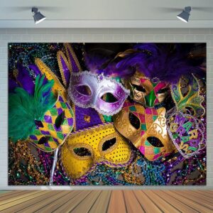 Vinyl 8X6FT Purple Green Gold Beads Masquerade Party Photography Backdrop for Carnival Fiesta Mardi Gras Dance Photo Background Supplies Children Birthday Photo Booths Props Decorations