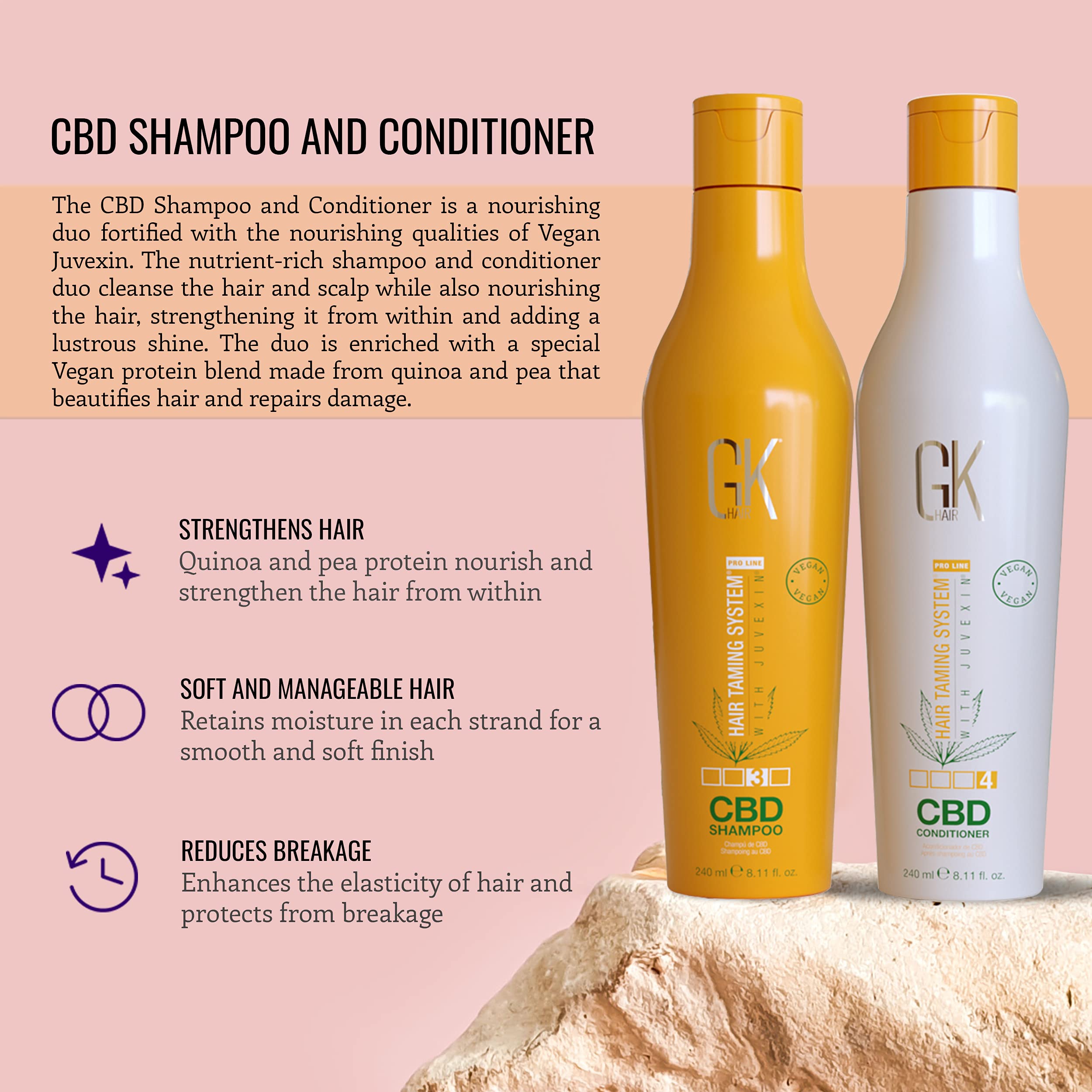 GK HAIR Global Keratin Hemp Shampoo and Conditioner Sets (8.11 Fl Oz/240ml) Hydrating Strengthening Damaged Repair Provides Nourishing & Shine Infused with Natural Organic Vegan Sulfate Paraben Free