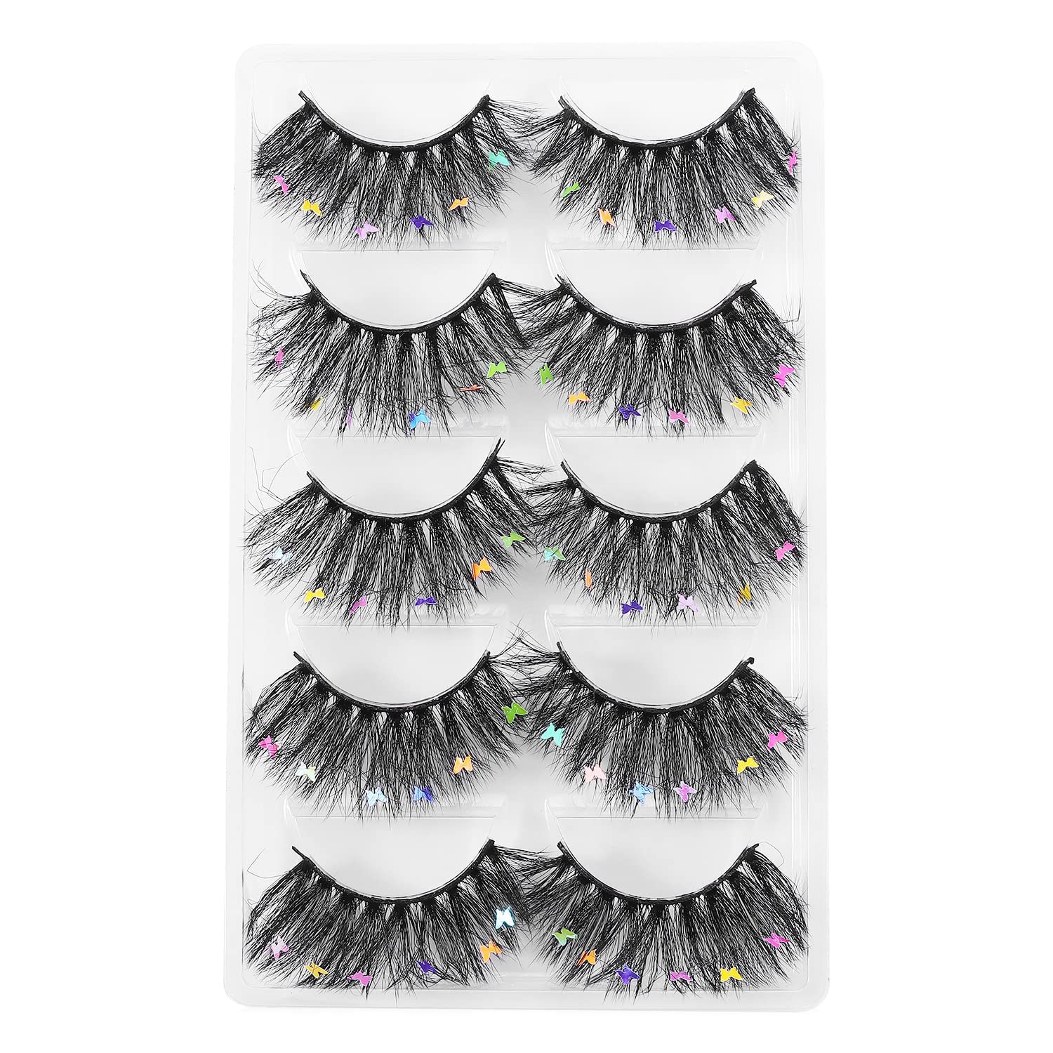 gootrades Butterfly Lashes Rainbow Flutter Splashes False Eyelashes,20mm Handmade 3D Faux Mink Hair Wispy Fluffy Lash for Daily Halloween Cosplay Costume Eyelashes (5 Pairs)