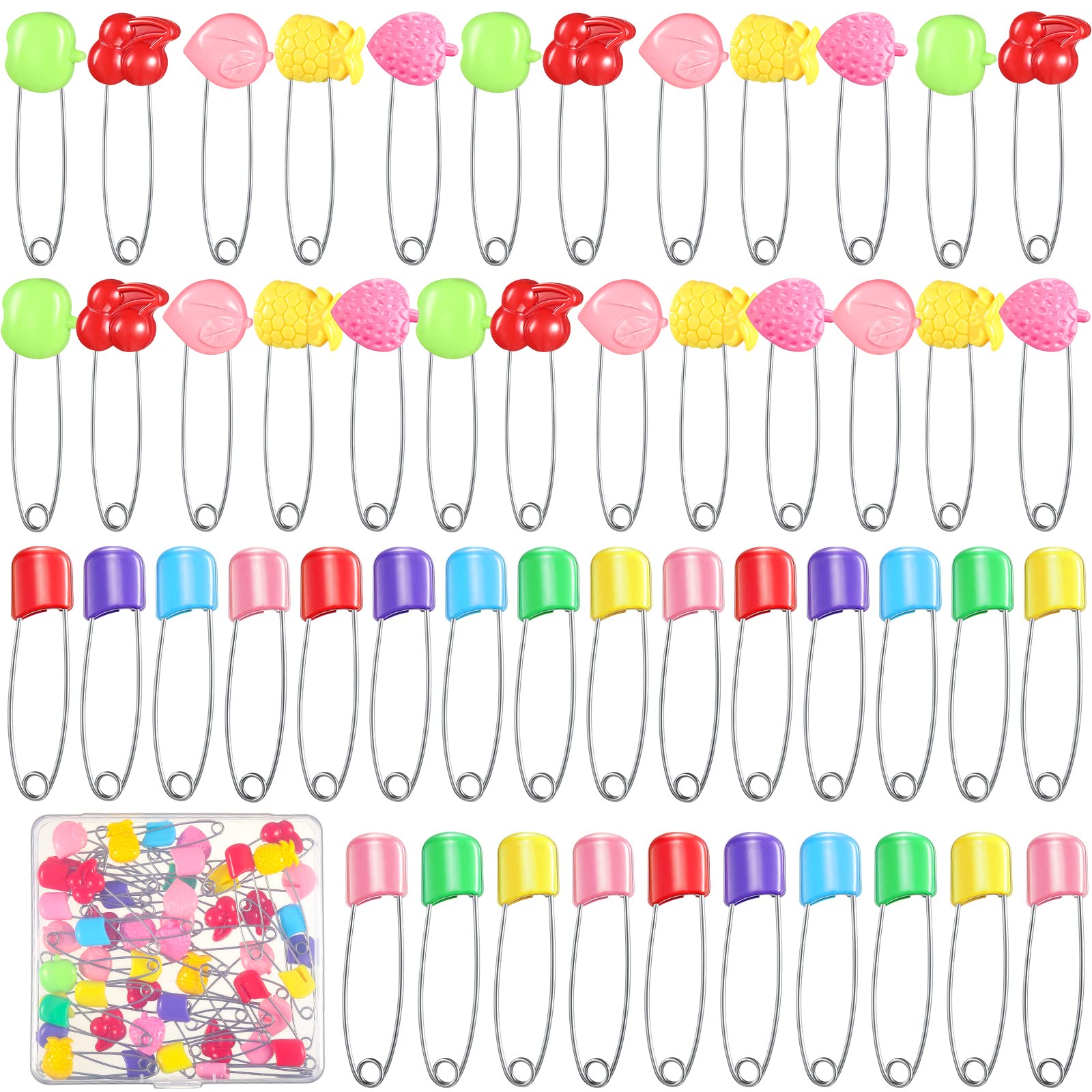 50 Pieces Diaper Pins Baby Safety Pins 2.4 inch with Locking Closure Stainless Steel Nappy Pins with Storage Box