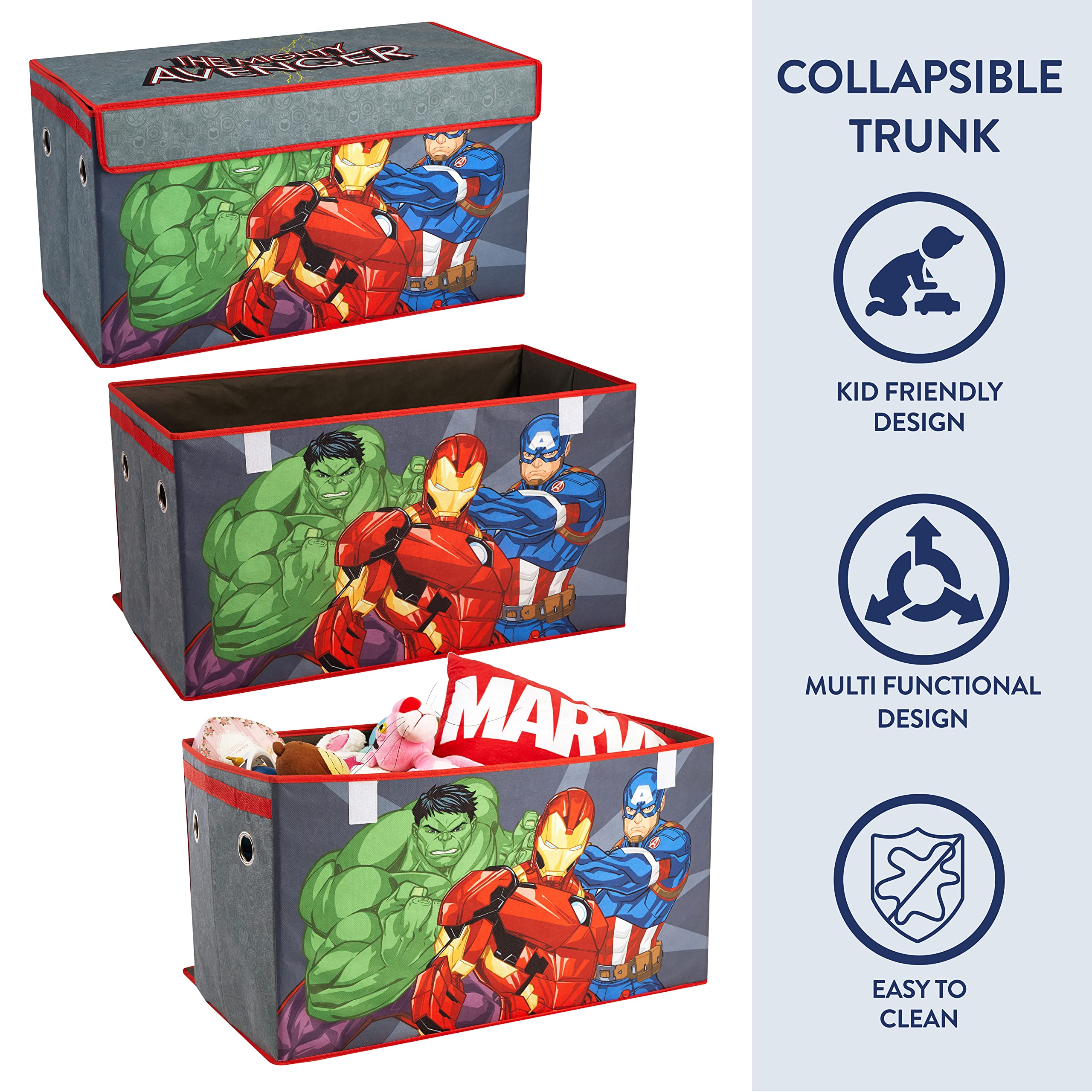 Marvel Spiderman 4 Piece Storage Solution Set with Pop Up Hamper, Collapsible Storage Trunk and 2 Nestable Storage Bins