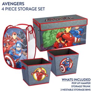 Marvel Spiderman 4 Piece Storage Solution Set with Pop Up Hamper, Collapsible Storage Trunk and 2 Nestable Storage Bins