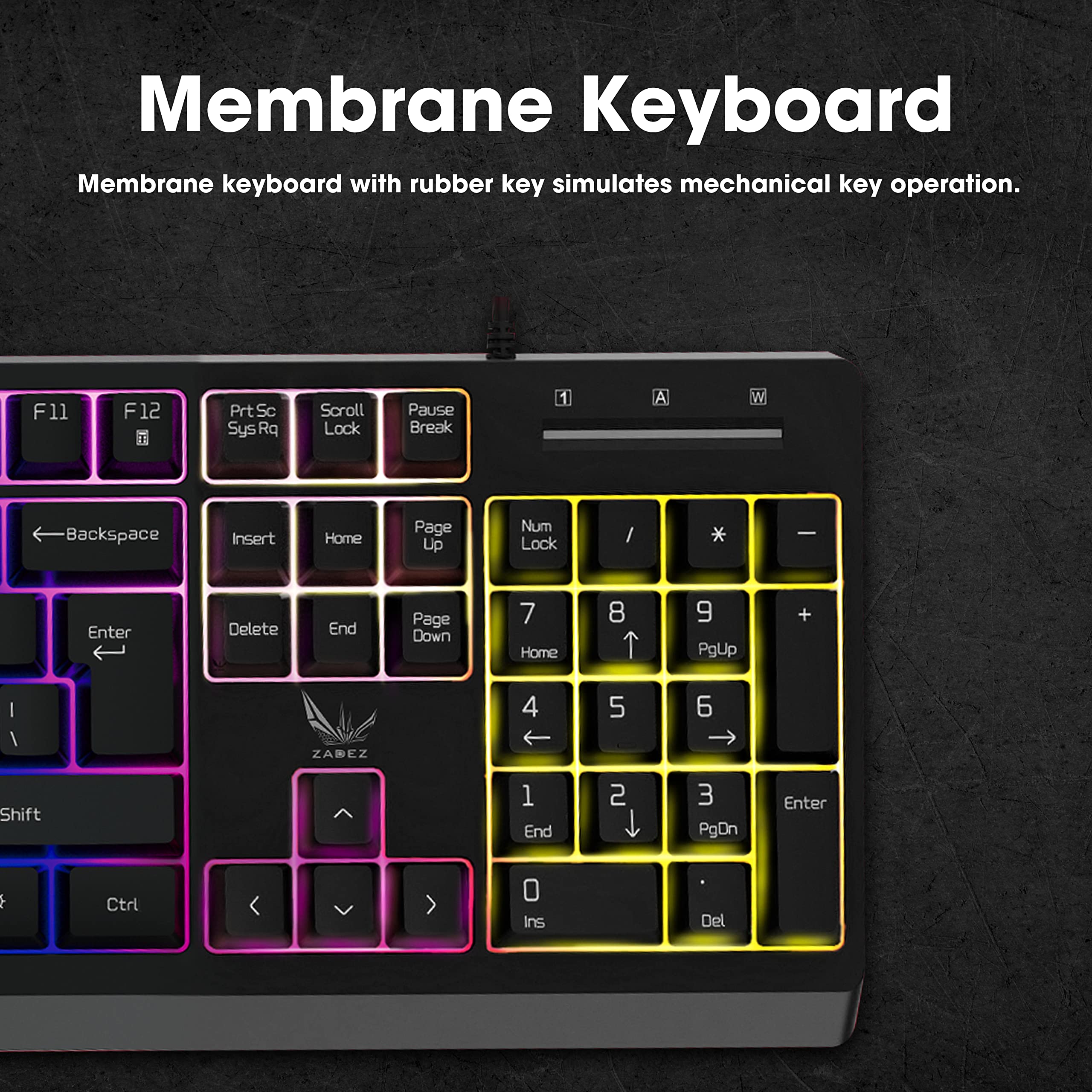 ZADEZ Membrane Gaming Keyboard - G-850K - PC Gaming Keyboard, RGB LED Backlit Keyboard with Multimedia Keys for Windows, Laptop, PC Gamers, Black