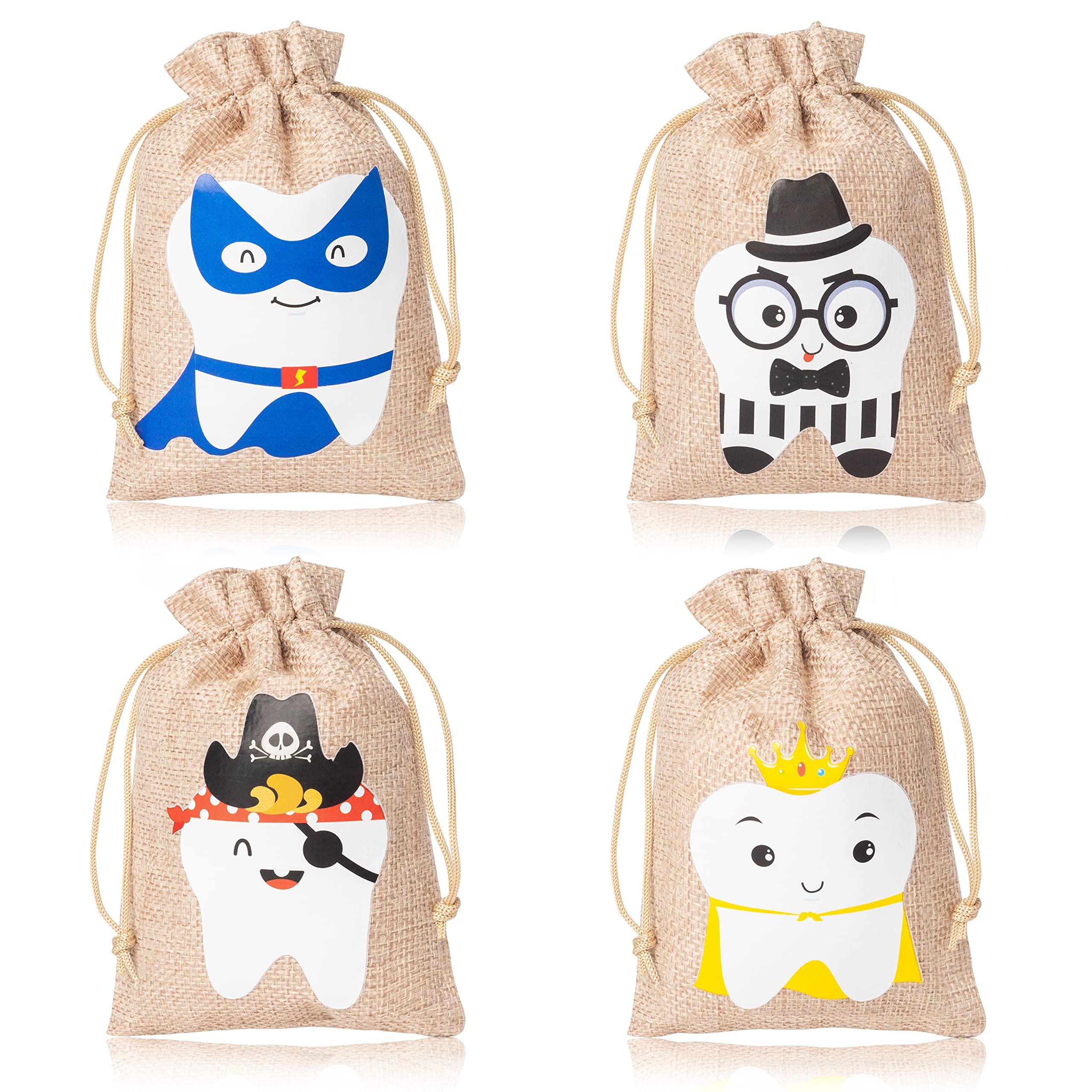 4Pcs Tooth Fairy Bag for Boys Pouch Tooth Fairy Keepsake Bag to Place Under Pillow Milk Teeth Container Box Personalized Lost Tooth Holder Baby Toddler Teeth Case for Baby Shower Birthday Gift