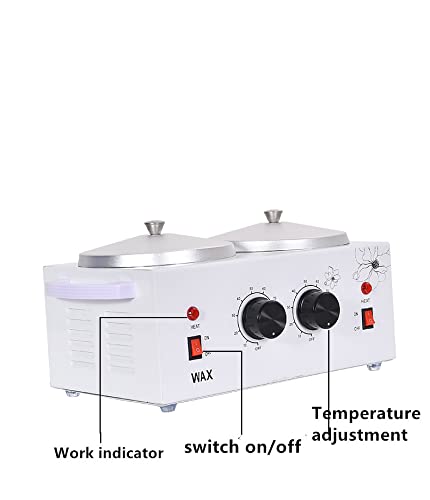 Double Wax Warmer, Professional Electric Wax Heater Machine Dual Paraffin Facial Skin SPA Equipment with Adjustable Temperature Set